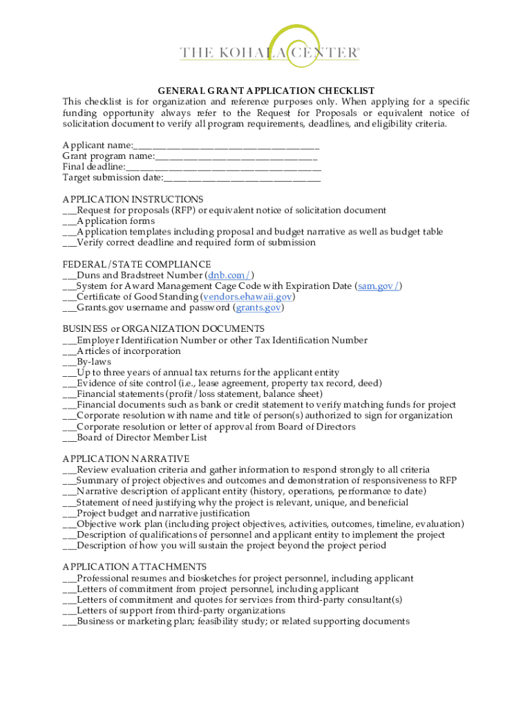 Fillable Online GENERAL GRANT APPLICATION CHECKLIST.docx Fax Email ...