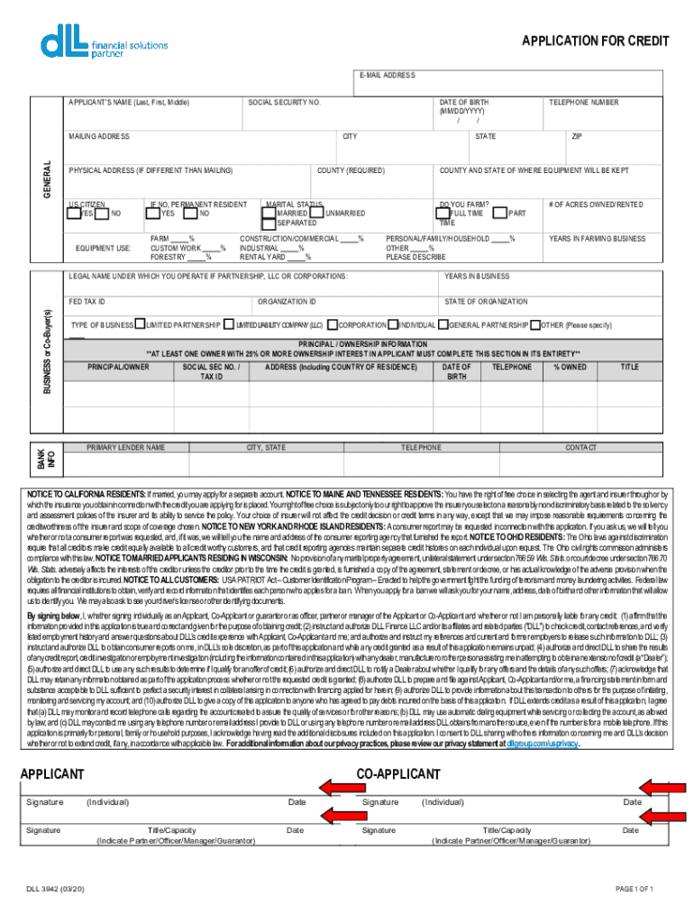 Fillable Online DLL3942v032020 Credit Application Fax Email Print ...