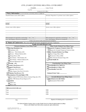 Fillable Online Civil Cover Sheet Family Fax Email Print - pdfFiller
