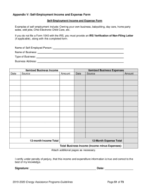 Fillable Online Appendix V: Self-Employment Income and Expense Form Fax ...