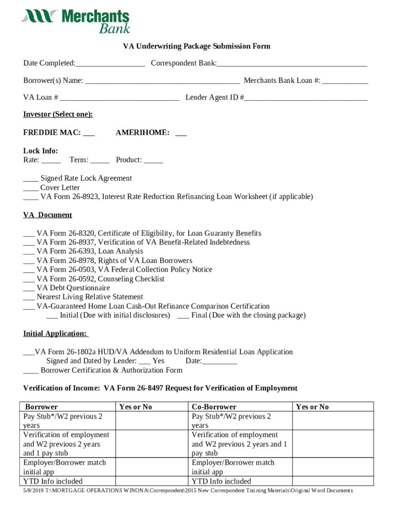 VA Underwriting Package Submission Doc Template | pdfFiller