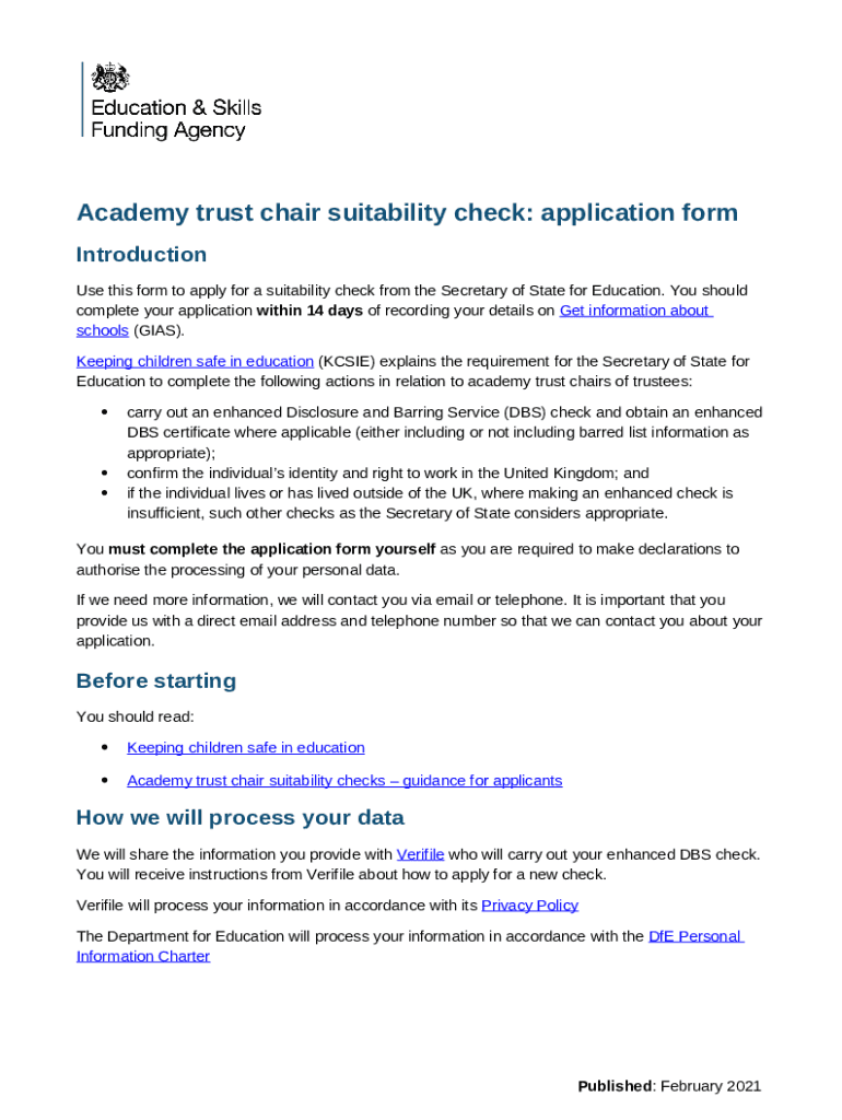 Academy trust chair suitability check: application - GOV.UK Doc ...