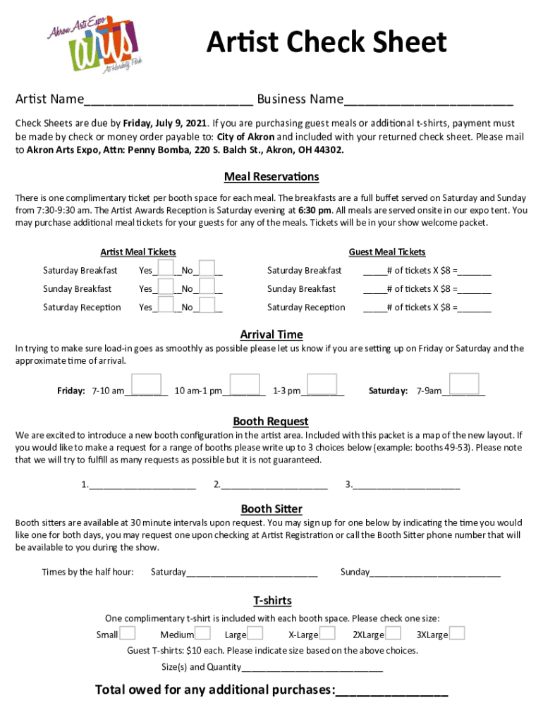 Fillable Online The Essential Artist One-Sheet Checklist Fax Email ...