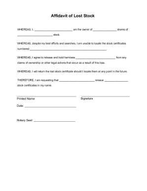 Fillable Online Affidavit of Lost Stock Fax Email Print - pdfFiller