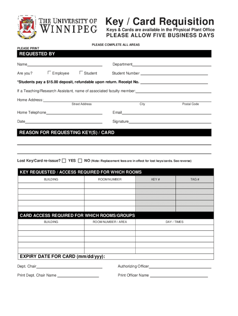 Fillable Online KEY CONTROL PROCEDURES PURPOSE: FORMS AND PROCEDURES ...