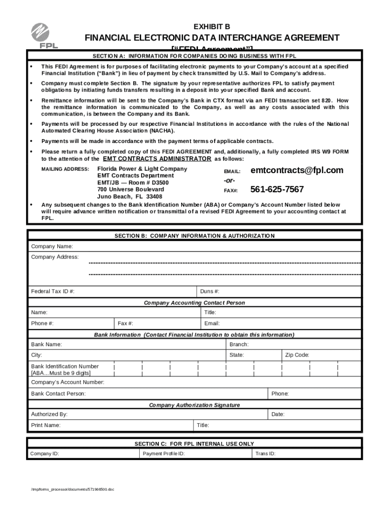 Financial Electronic Data Interchange Agreement Doc Template | pdfFiller