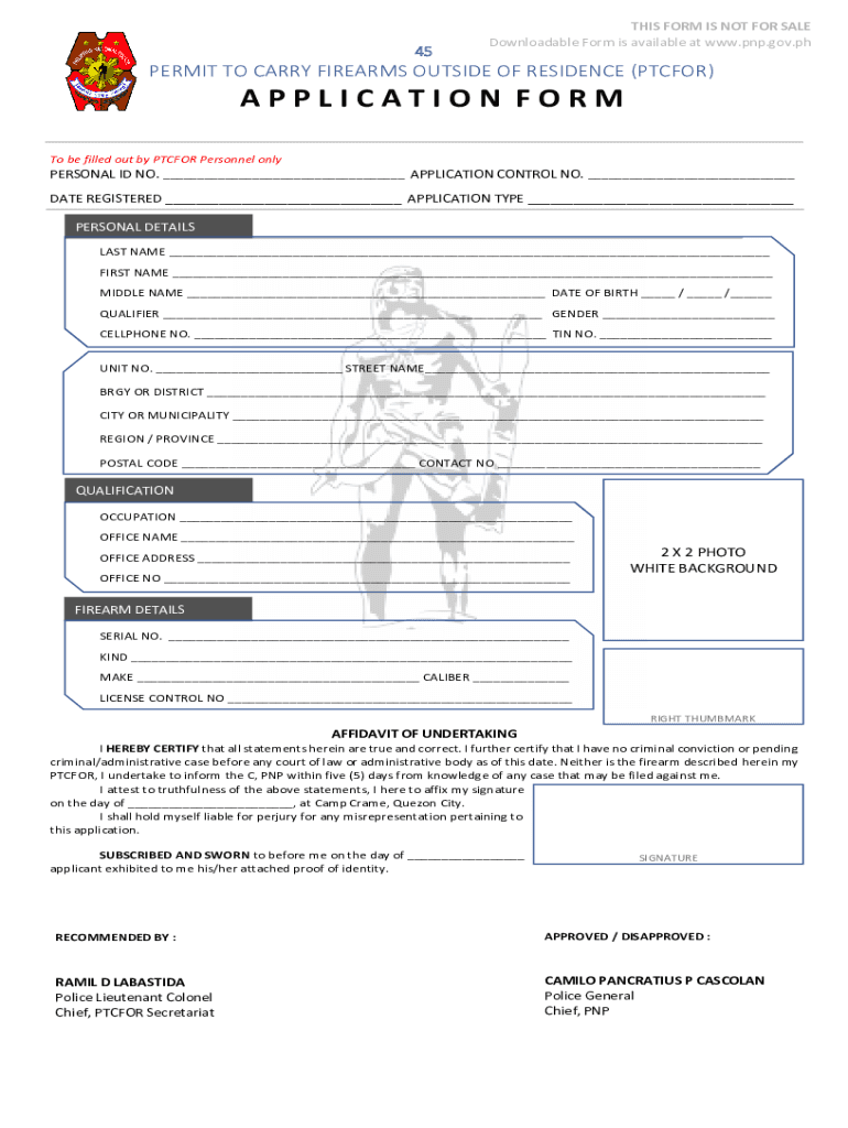 Fillable Online To be filled out by PTCFOR Personnel only Fax Email Print - pdfFiller