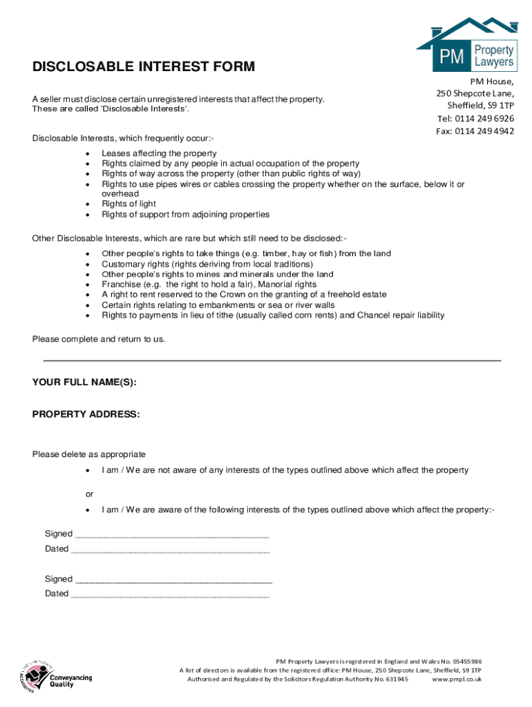 Fillable Online DISCLOSABLE INTEREST FORM Fax Email Print - pdfFiller
