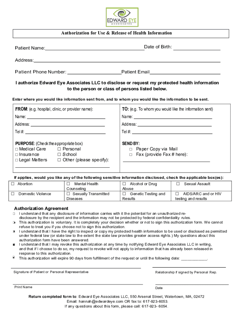 Fillable Online Fillable Online com Patient Authorization to Use or ...