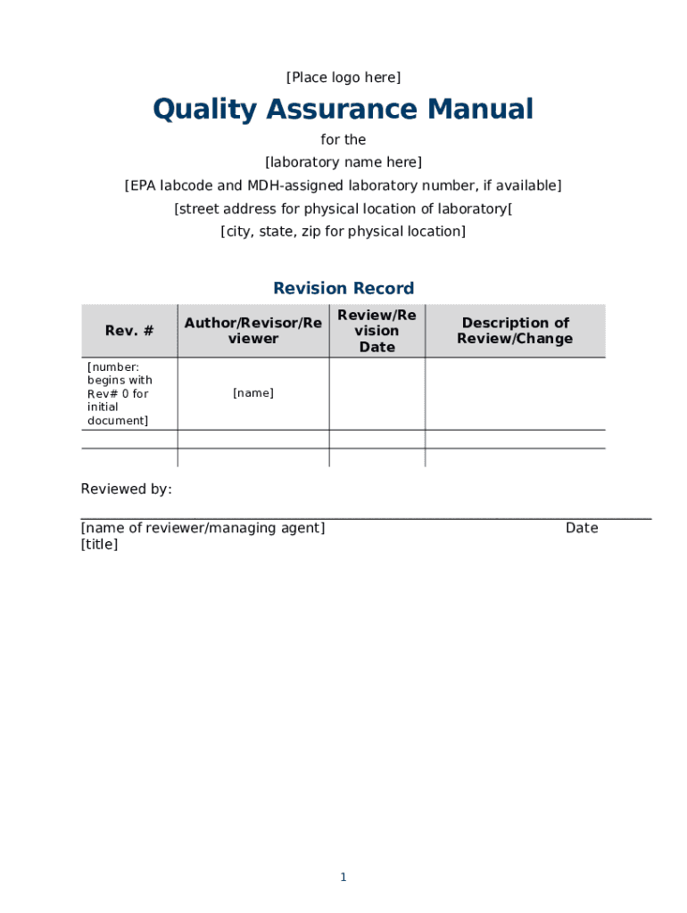 Quality Assurance Manual Template Doc Template | pdfFiller
