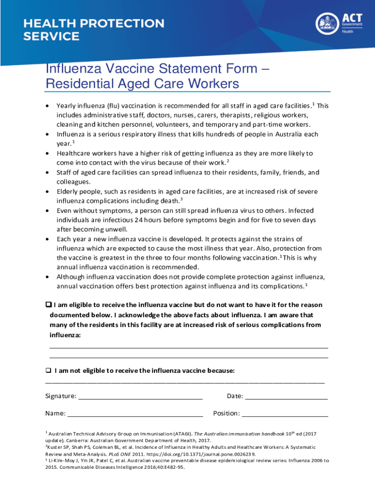 Fillable Online Influenza Vaccine Statement Form Fax Email Print ...