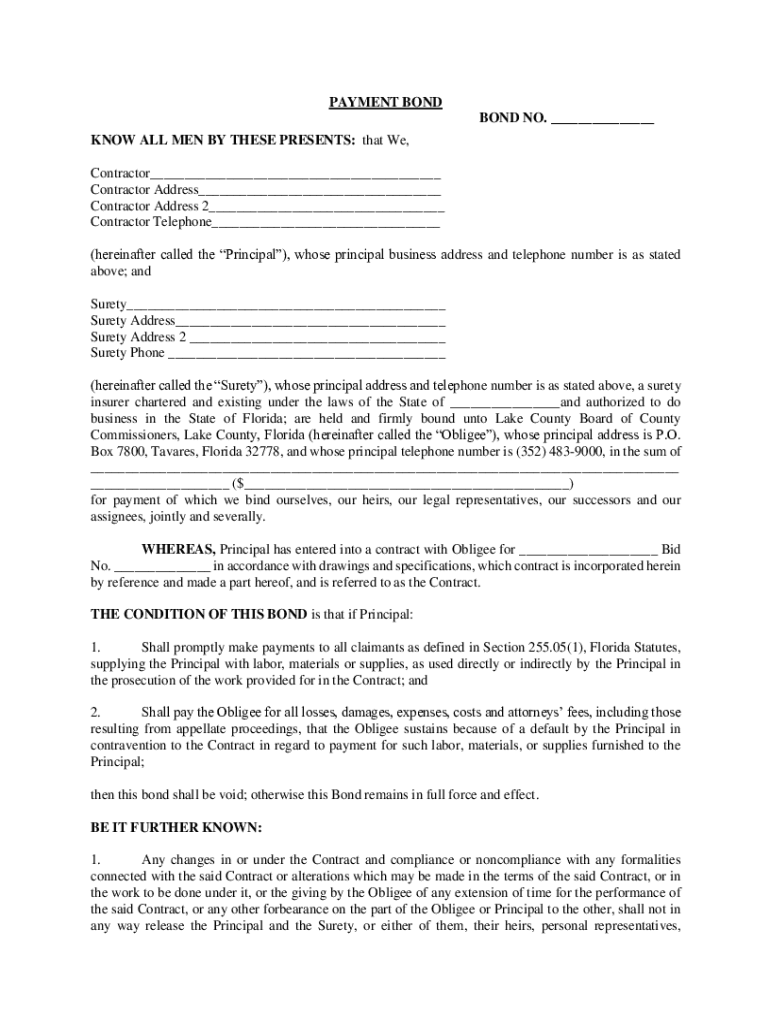 Fillable Online Fill - Free fillable PAYMENT BOND Bond No. KNOW ALL MEN ...