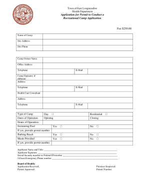 Fillable Online Application for Permit to Conduct a Recreational Camp ...