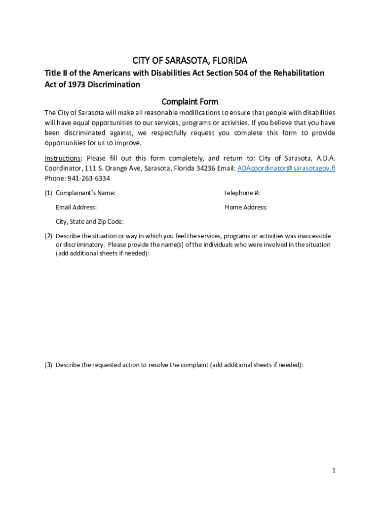 Fillable Online Title II of the Americans with Disabilities Act ...