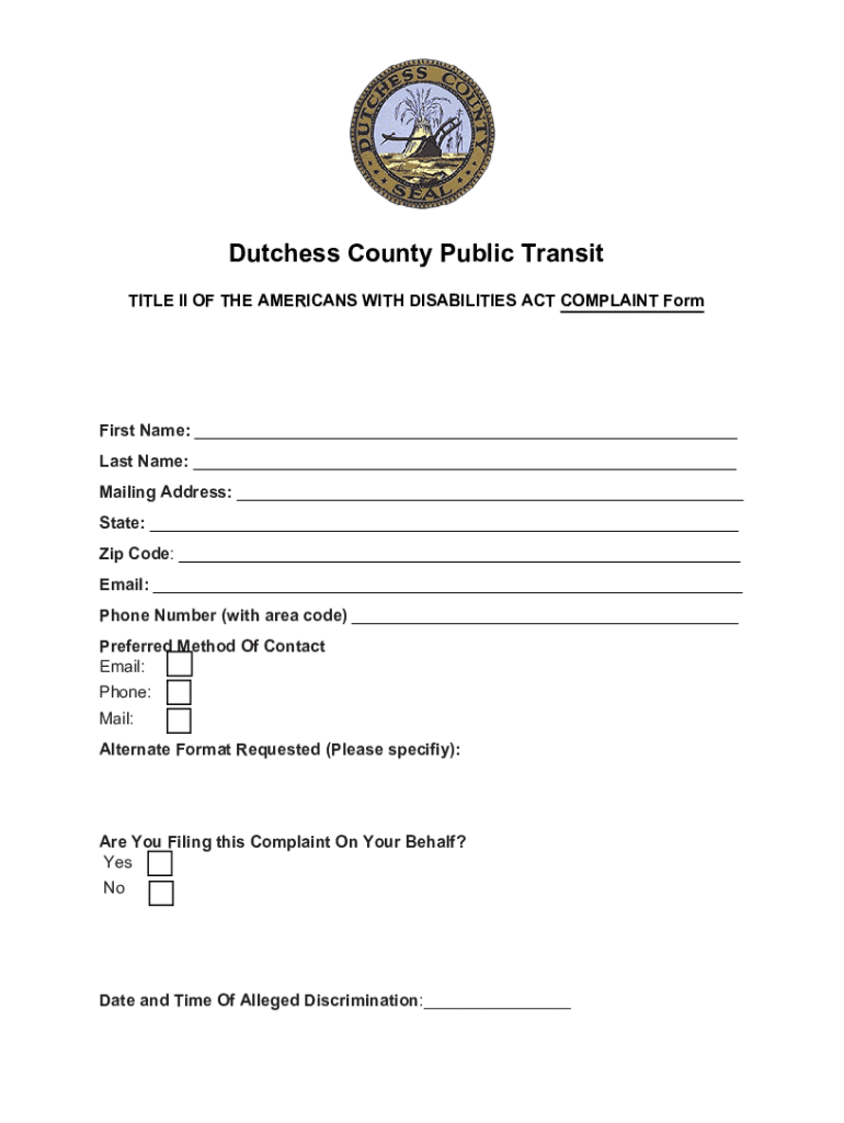 Fillable Online DUTCHESS COUNTY PUBLIC TRANSIT TITLE VI COMPLAINT FORM ...