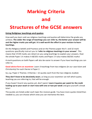 Fillable Online Marking Criteria and Structures of the GCSE answers Fax ...