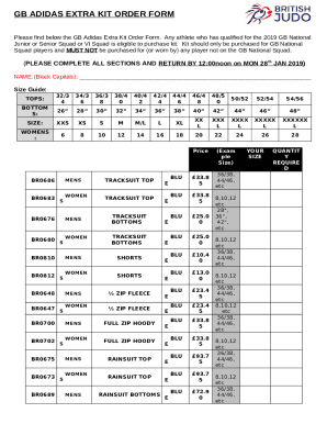 GB ADIDAS EXTRA KIT ORDER Doc Template | pdfFiller