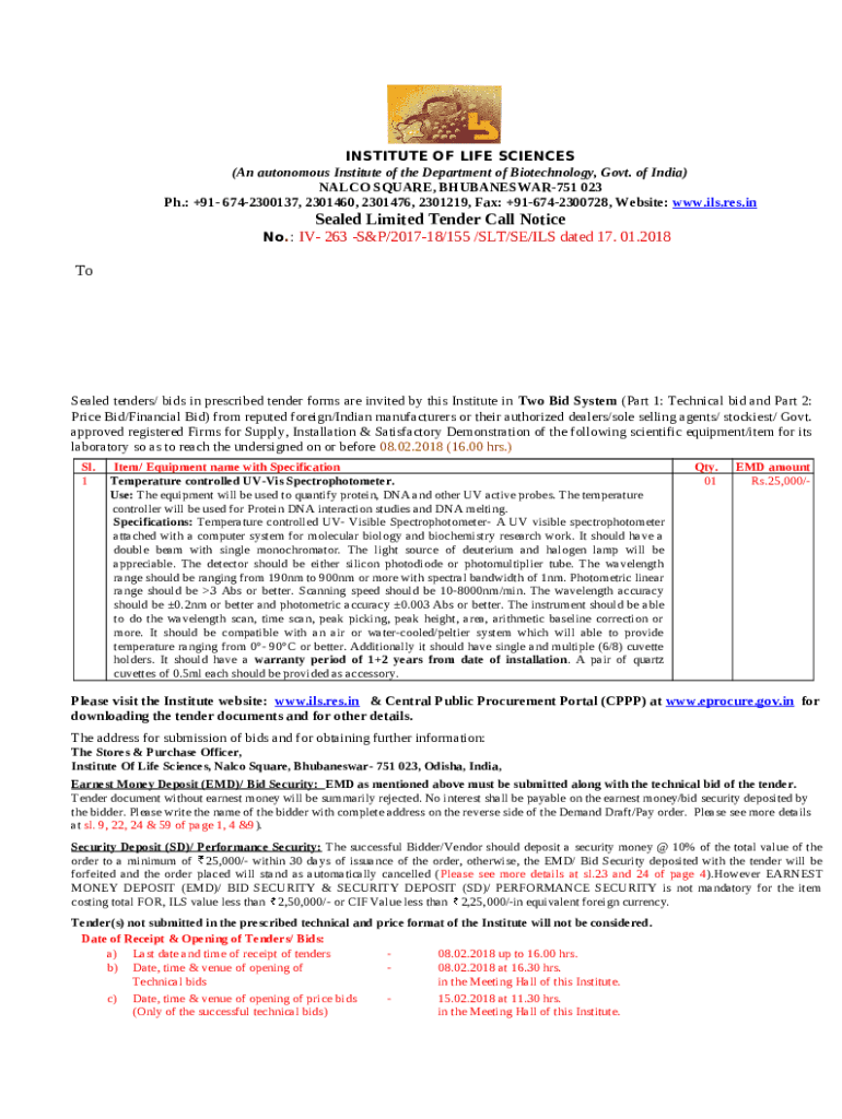 Sealed Limited Tender Call Notice Doc Template | pdfFiller