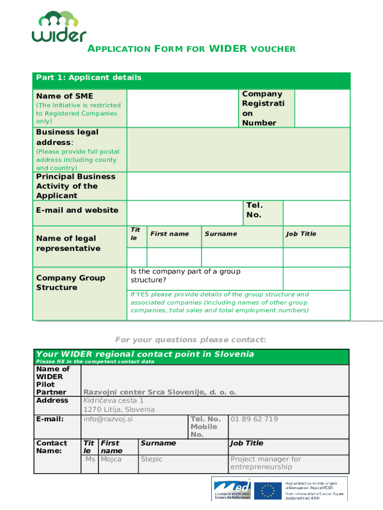 Application for WIDER voucher Part 1: Applicant details ... Doc Template | pdfFiller