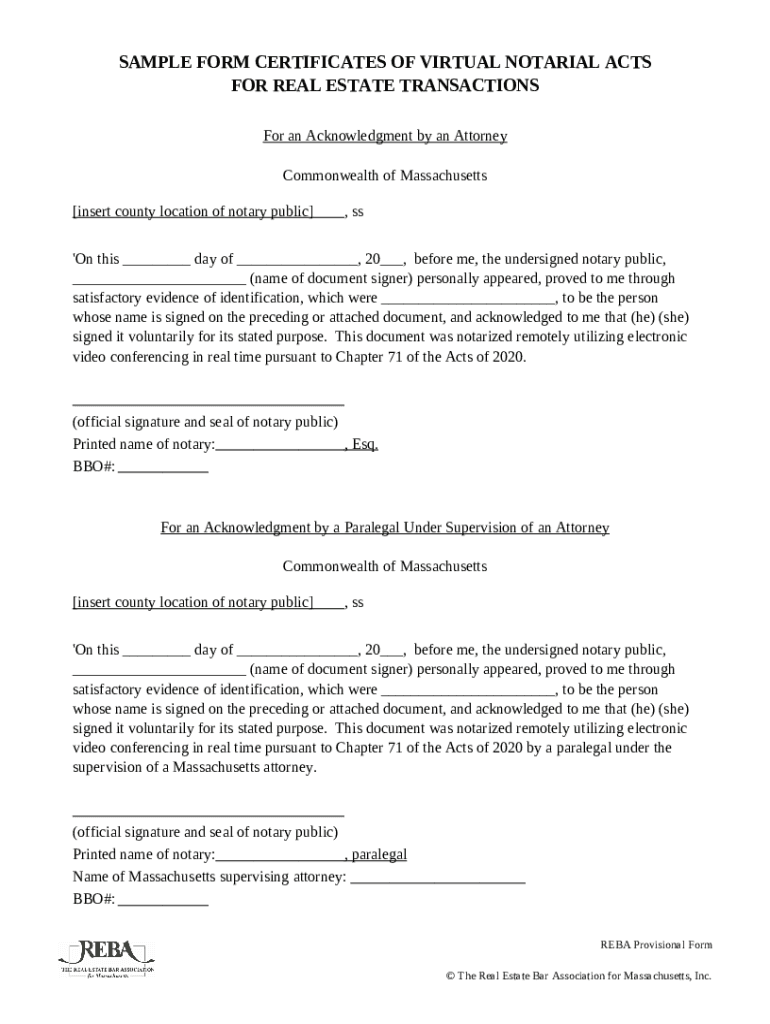 SAMPLE CERTIFICATES OF VIRTUAL NOTARIAL ACTS Doc Template | pdfFiller