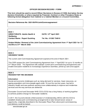 Fillable Online doncaster moderngov co APPENDIX 1 OFFICER DECISION ...