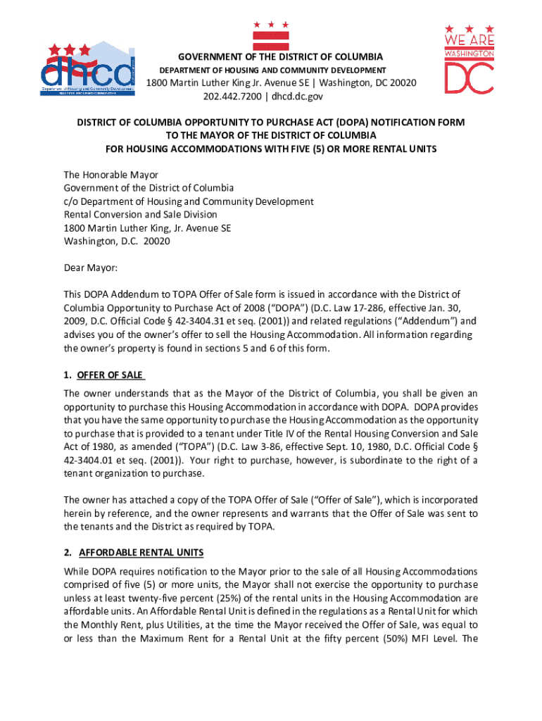 Fillable Online dhcd dc DEPARTMENT OF HOUSING AND COMMUNITY DEVELOPMENT ...