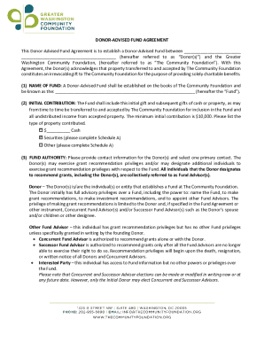 Fillable Online DONOR-ADVISED FUND AGREEMENT FOR AN ... - Cobb Foundation Fax Email Print ...