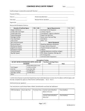 Fillable Online CONFINED SPACE ENTRY PERMIT Date:Page 1 of 2 IO Fax ...