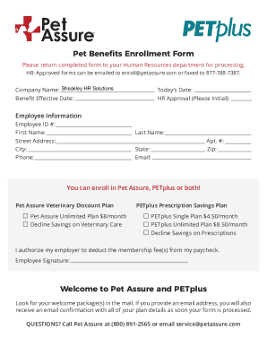 Fillable Online Pet Benefits Enrollment Form Welcome to Pet Assure and ...
