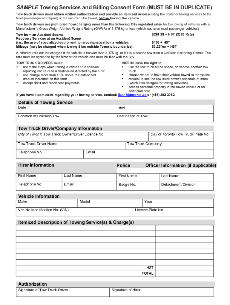 Fillable Online Sample Towing Services and Billing Consent Form Fax ...