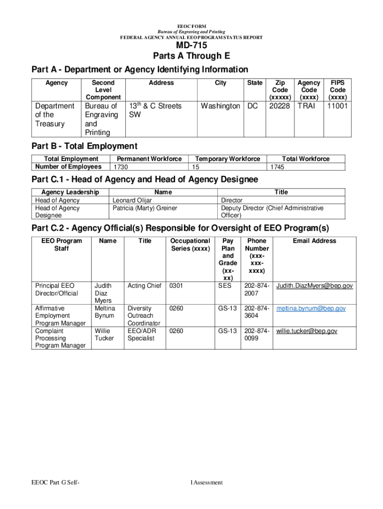 Fillable Online EEOC FORM Bureau of Engraving and Printing FEDERAL ...