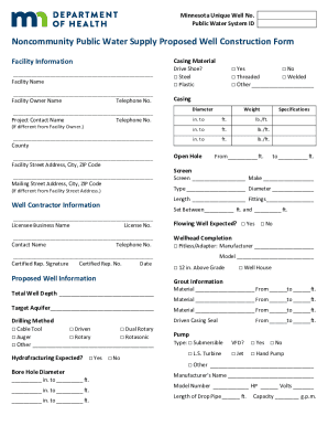 Fillable Online Noncommunity Public Water Supply Proposed Well ...