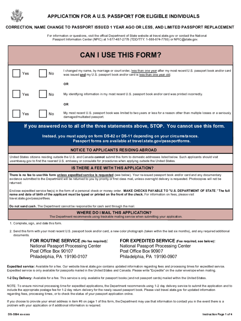 Fillable Online Form DS 5504 DS 5504 APPLICATION FOR A U SPASSPORT ...