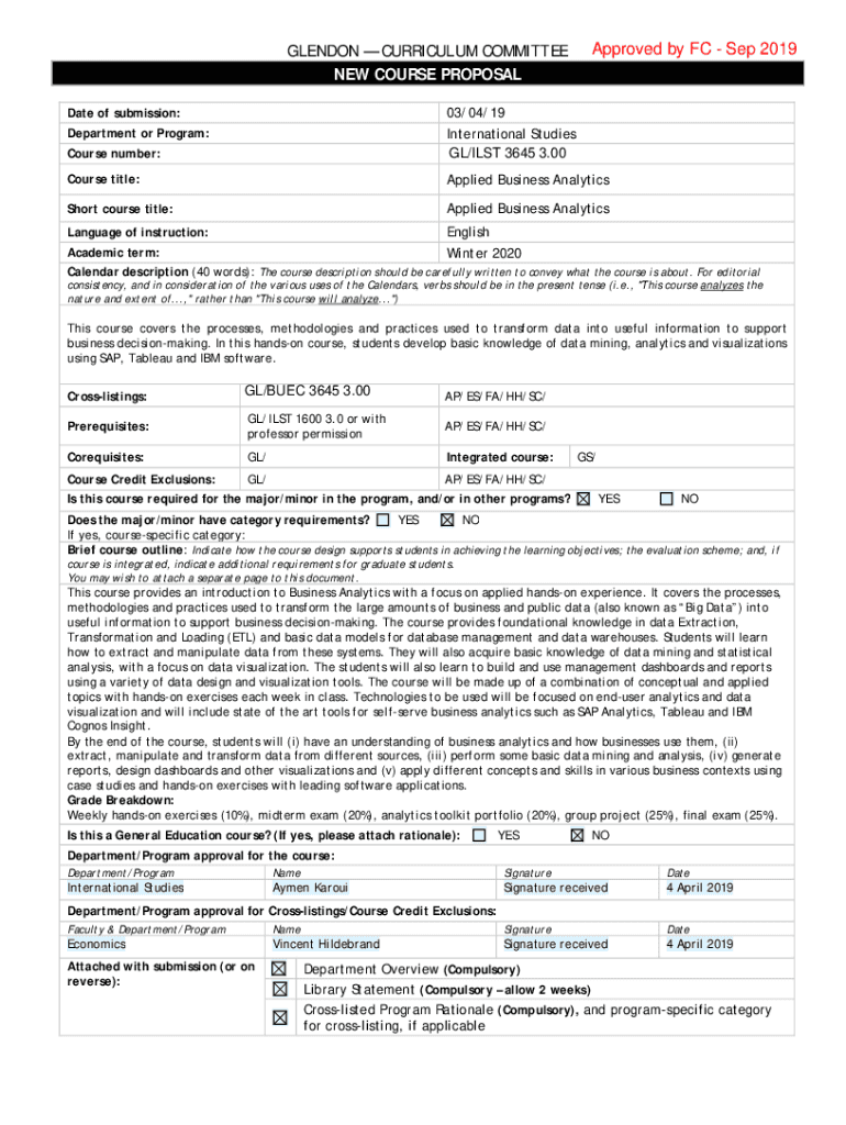 Fillable Online New Course Proposal Form - English Fax Email Print - pdfFiller