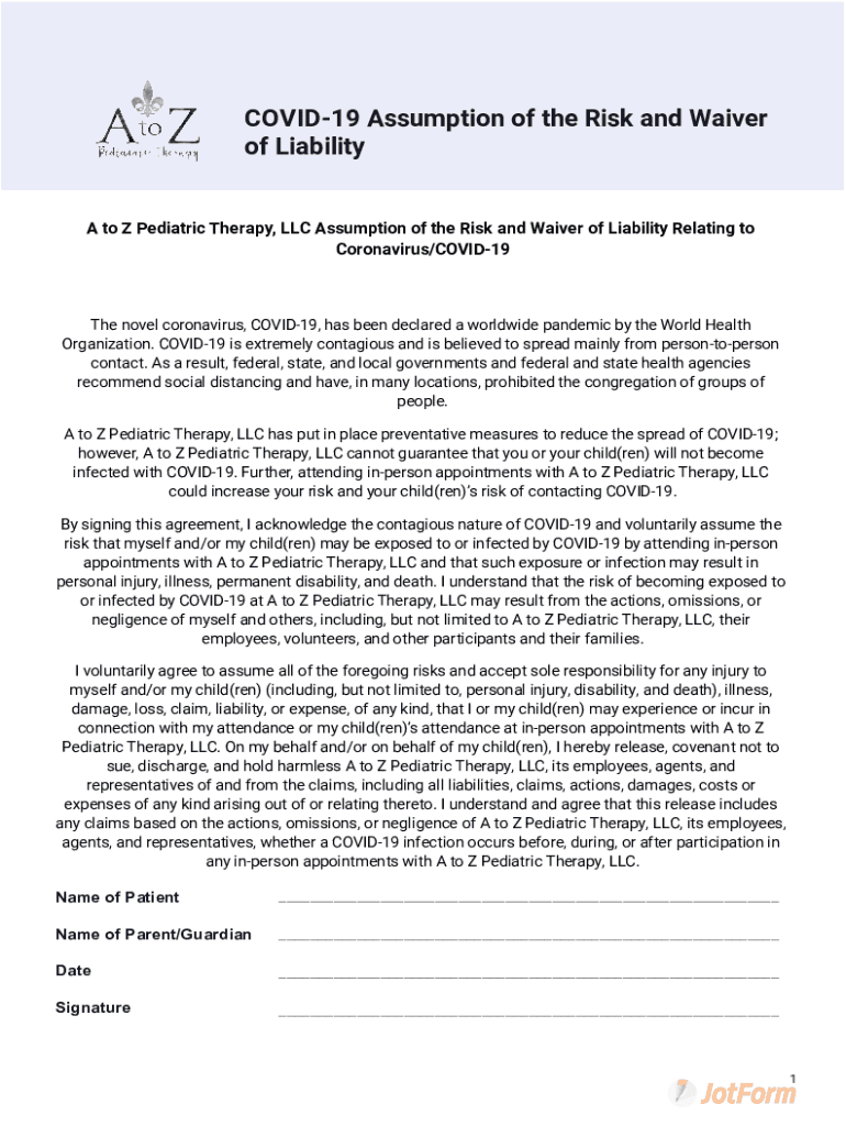 Fillable Online Coronavirus Covid-19 Liability Waiver Disclaimer Form ...