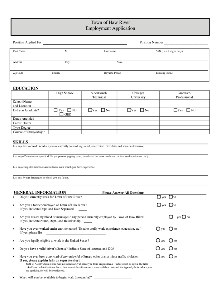 Fillable Online Asst. Chief / Operations Captain - Town Of Haw River Fax Email Print - pdfFiller