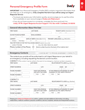 Fillable Online Personal Emergency Profile Form PEP - Lively Fax Email ...