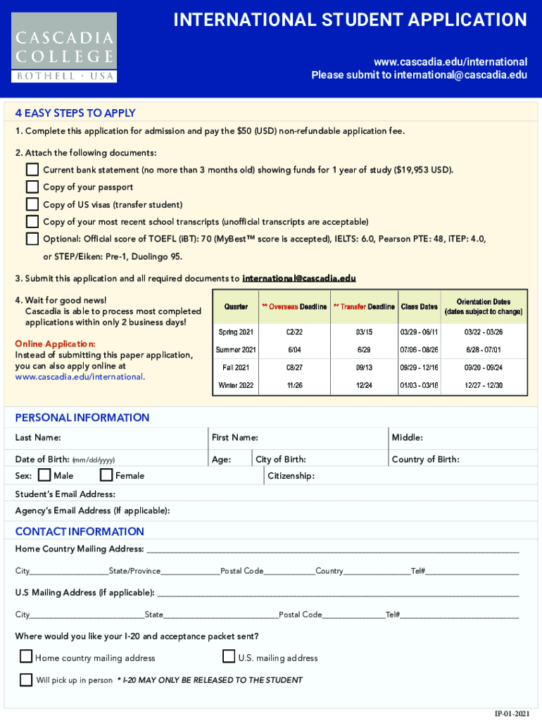 Fillable Online International Student Application - Cascadia College Fax Email Print - pdfFiller