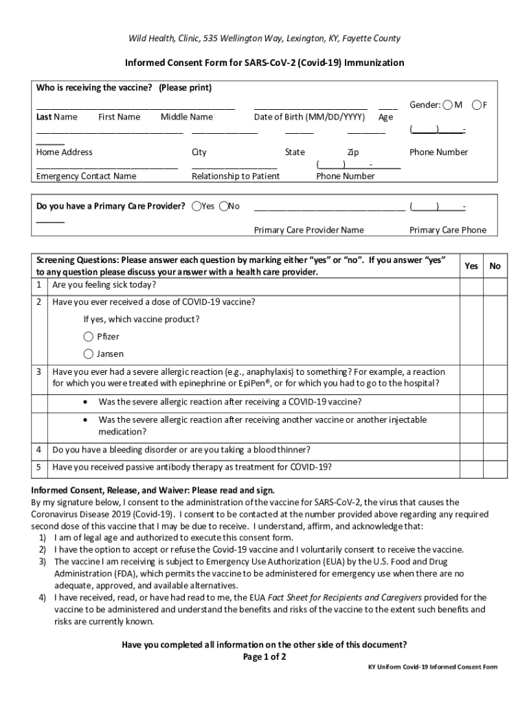 Fillable Online Informed Consent Form for SARS-CoV-2 (Covid-19 ...