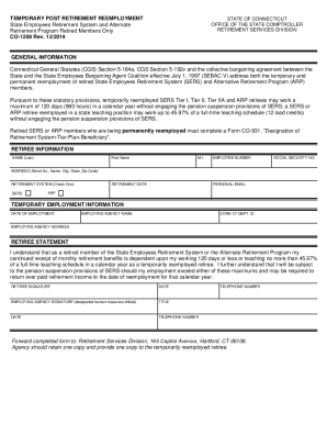Fillable Online Form CO-1208 "Temporary Post Retirement Reemployment ...