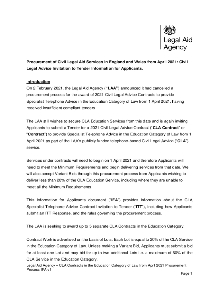 Fillable Online Procurement of Civil Legal Aid Services in England and ...