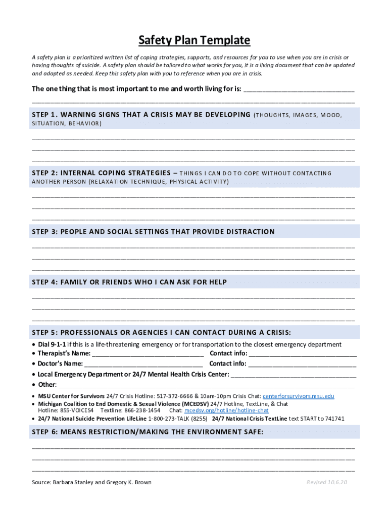 Fillable Online SAFETY PLANNING Introduction, Sample, and DMH Template ...