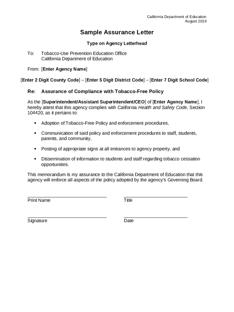 Sample Assurances Letter - Alcohol, Tobacco & Other Drug Prevention (CA ...