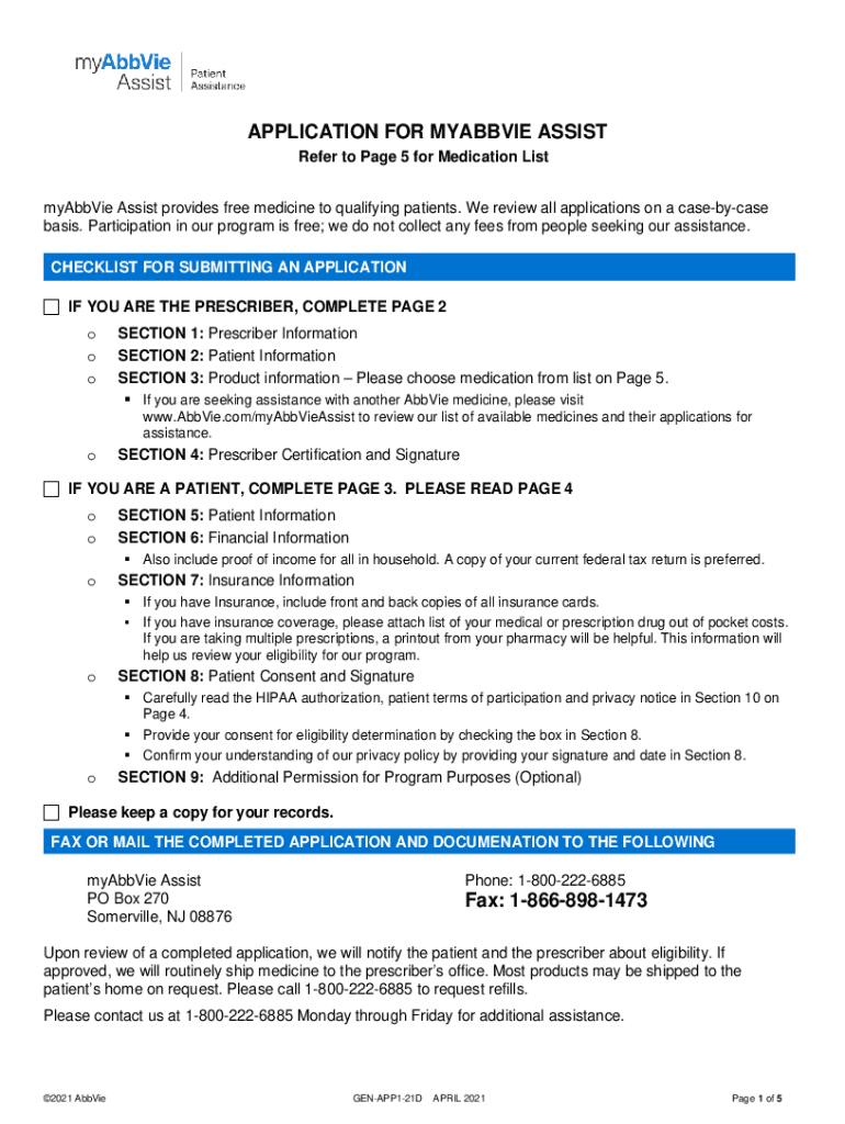 Fillable Online APPLICATION FOR MYABBVIE ASSIST Fax Email Print - pdfFiller