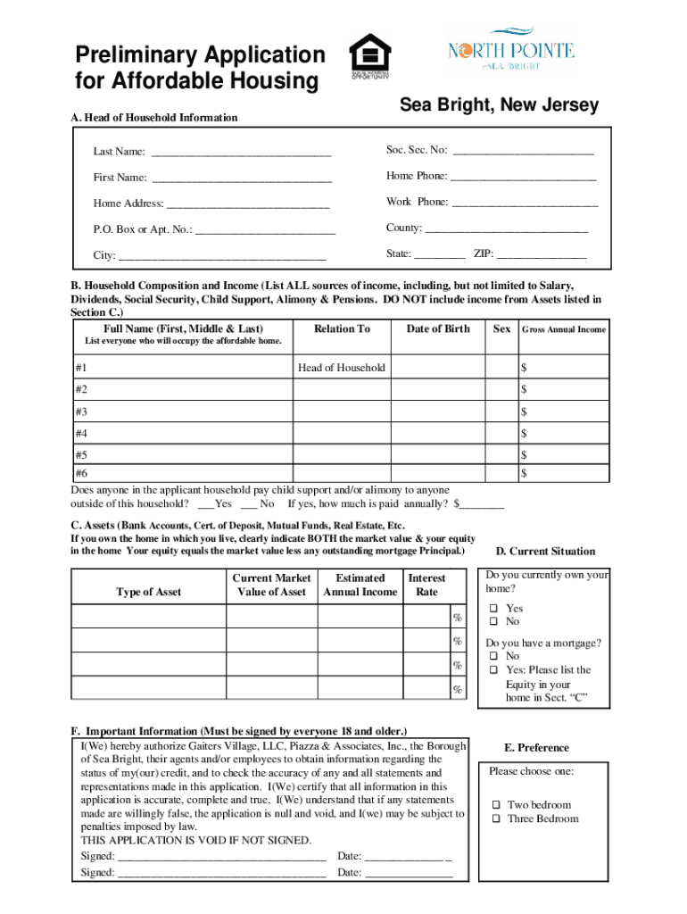 Fillable Online PRELIMINARY APPLICATION AFFORDABLE HOUSING UNITS FOR ... Fillable Online PRELIMINARY APPLICATION AFFORDABLE HOUSING UNITS FOR ...
