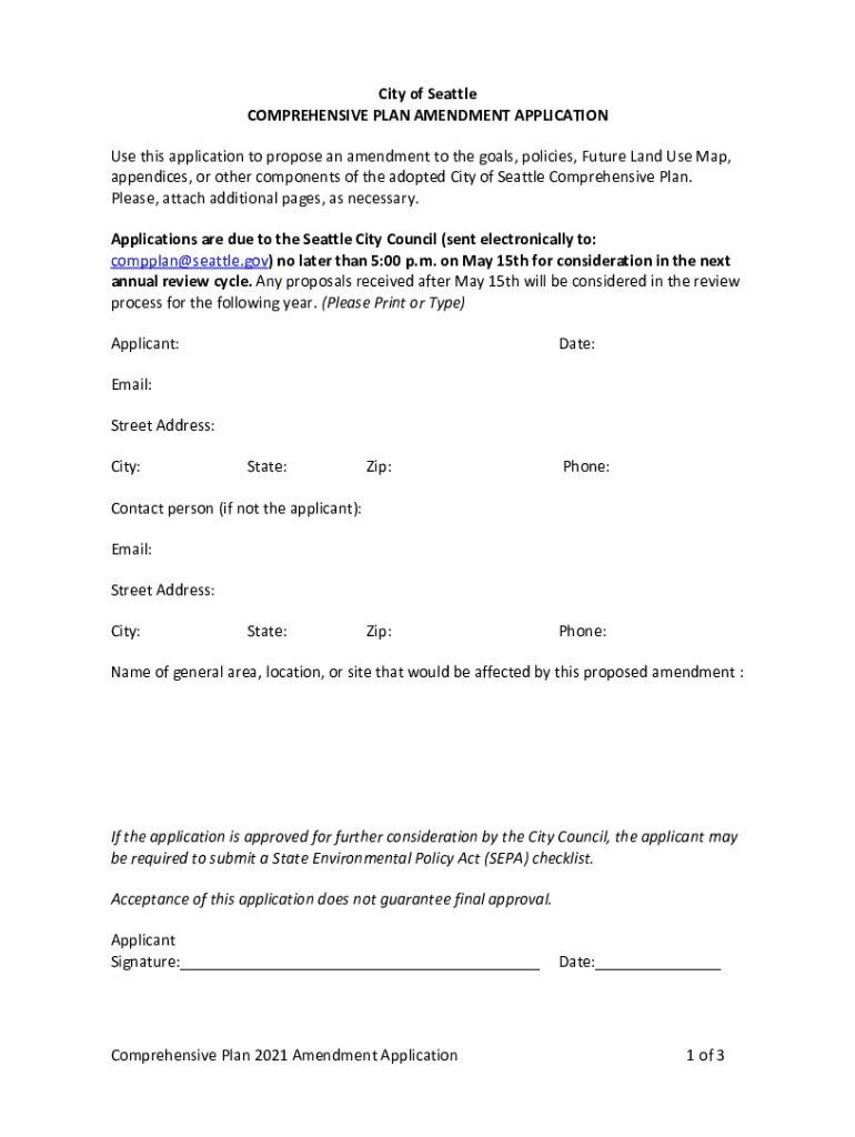 Fillable Online City of Seattle 2017 COMPREHENSIVE PLAN AMENDMENT ... Fax Email Print - pdfFiller