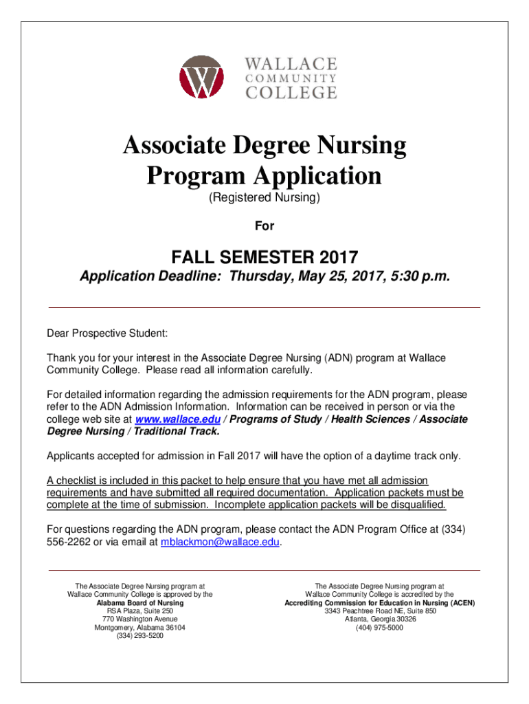 Fillable Online Associate Degree in Nursing Program-- Application for ...