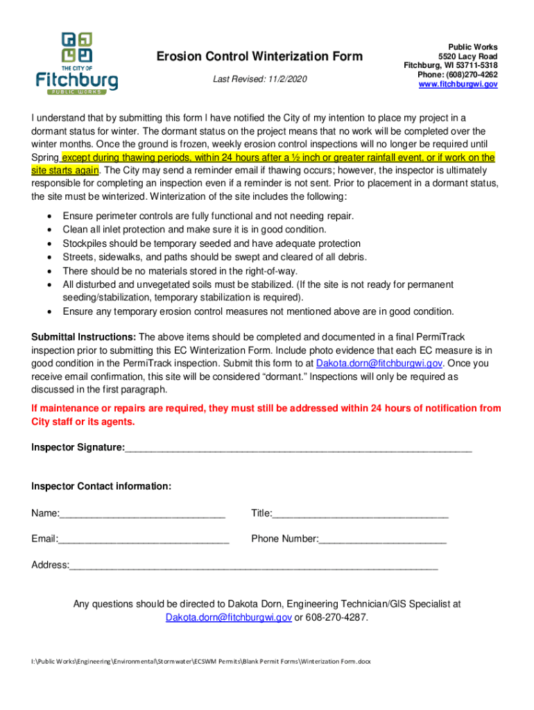 Fillable Online Erosion Control Winterization Form Fax Email Print ...