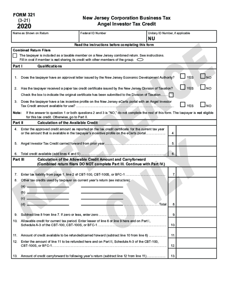 Fillable Online Form 321 Angel Investor Tax Credit. Form 321 Angel ...
