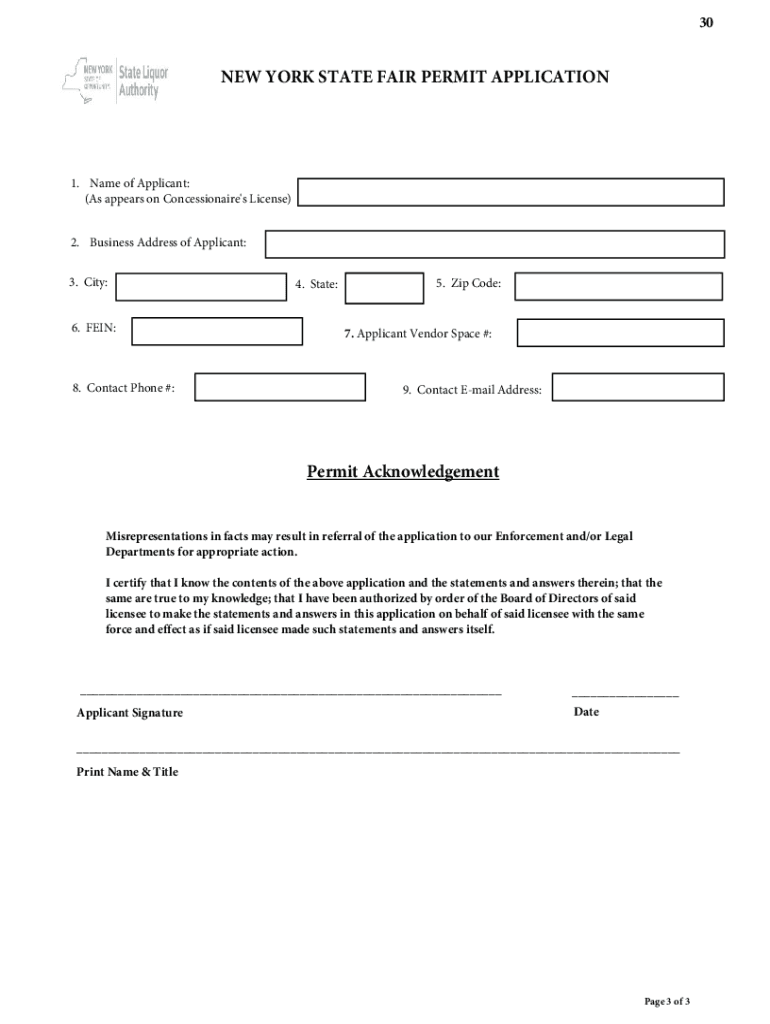 Fillable Online sla ny USE ONLY Original Amended Date 30 Permit - New ...